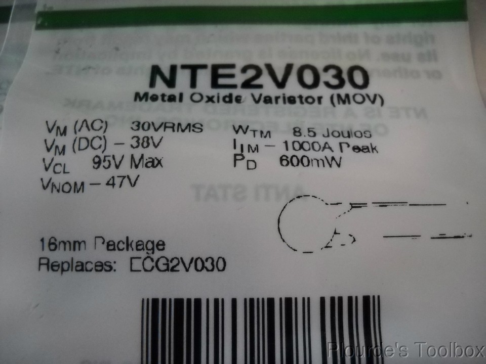 Lot of (5) NTE Electronics Metal Oxide Varistors (MOV), NTE2V030 | eBay