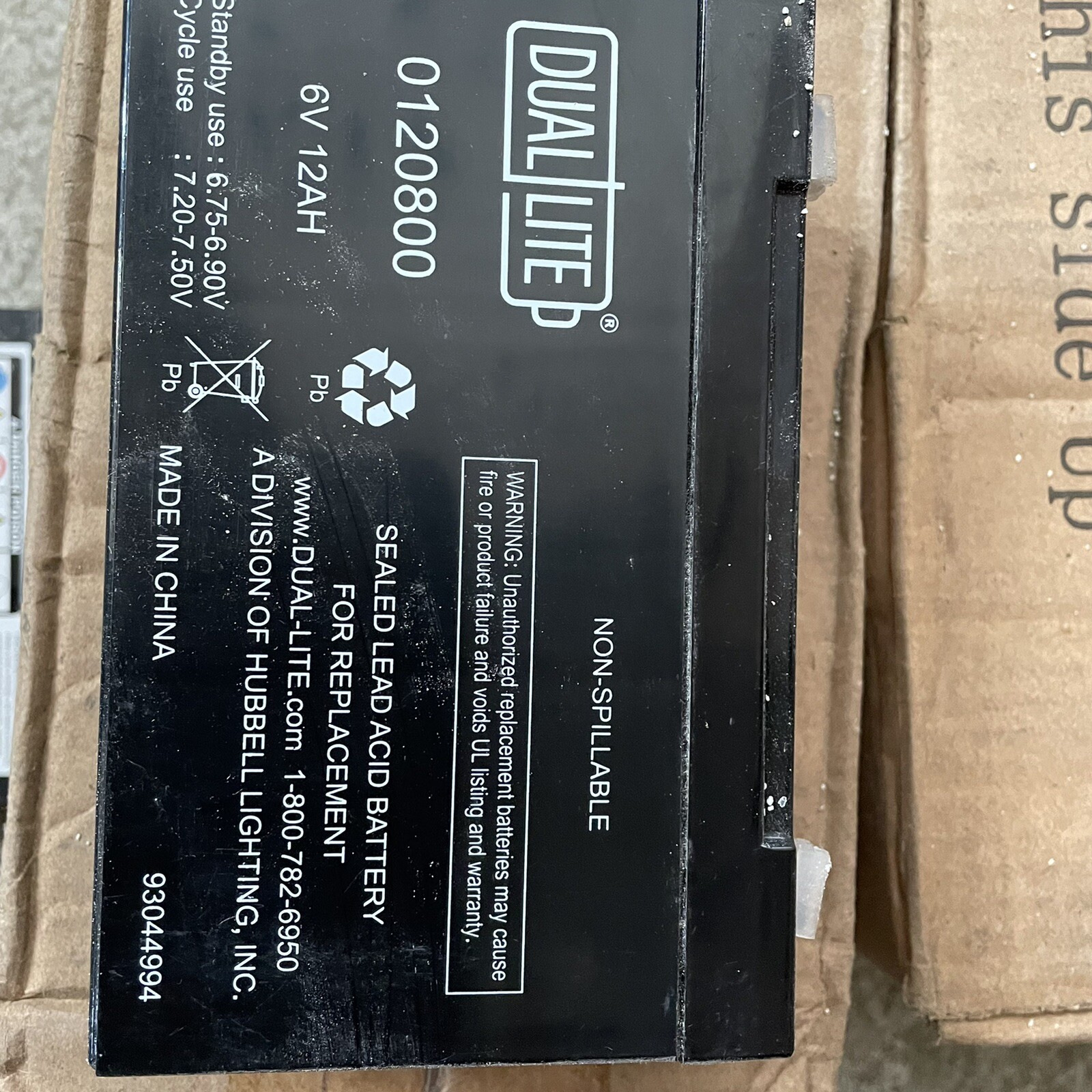 Dual-Lite 6V 12Ah Emergency Light Battery For Dual-Lite 0120800 / 12 ...