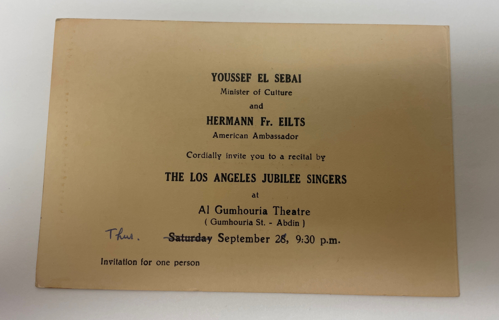 The Ministry Of Culture & American Embassy Invitation | eBay
