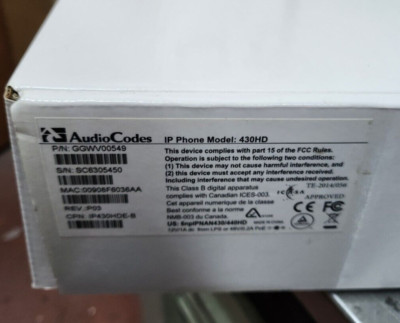 AUDIOCODES 430HD GGWV00549 IP Phone w/Headset, EU Power Adapter & Base ...