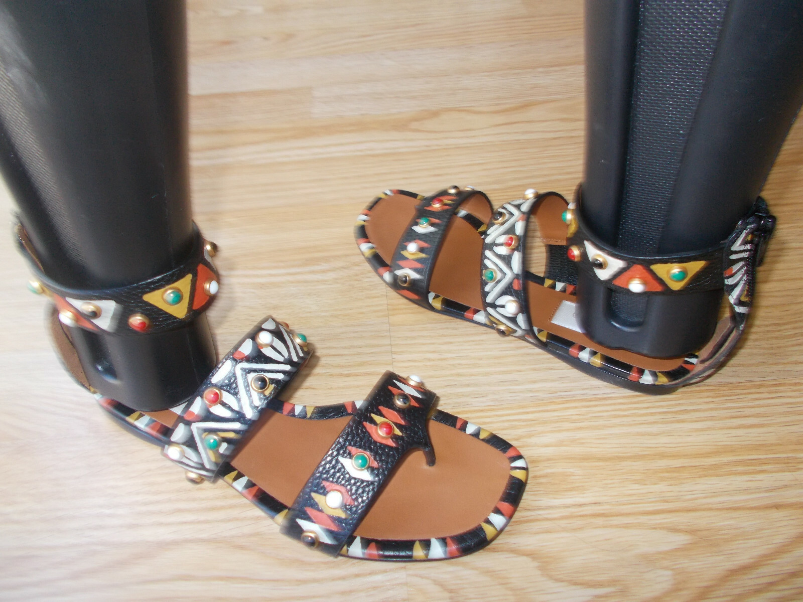 $1575 Valentino Garavani Primitive Sandals Thong Flat Studded sz 36.5 ...