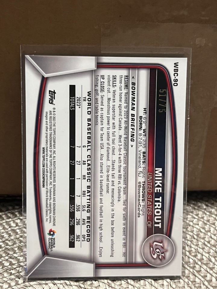 Mike Trout 23 Bowman Chrome WBC Team USA Blue Refractor /75 | eBay