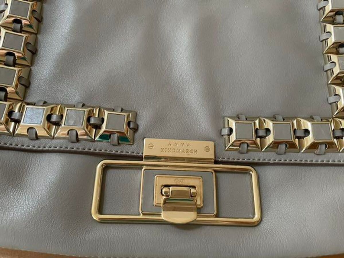 ANYA HINDMARCH Shoulder bag Studs Leather Gray beige 33947c ANYA HINDMARCH Shoulder bag Studs Leather Gray beige 33947c