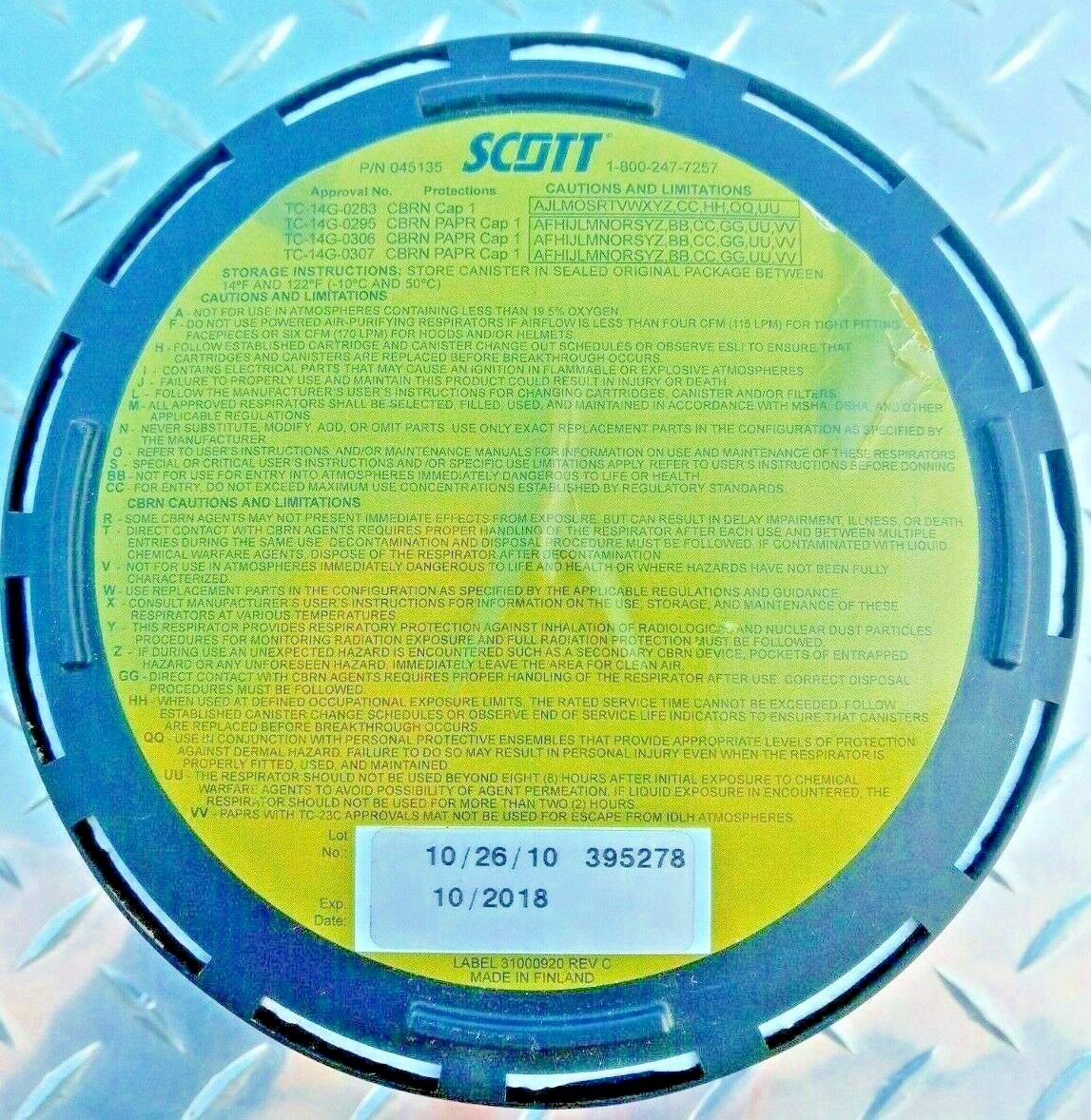 Scott CBRN 40mm NATO Gas Mask Filter Factory Sealed P/N 045135 Cap 1 ...