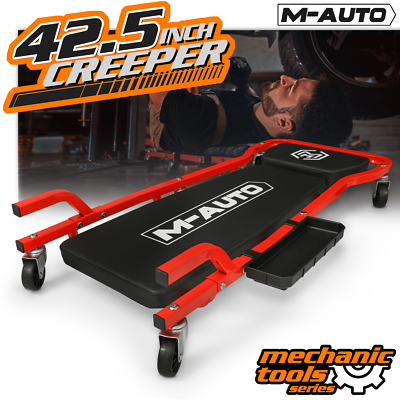 [ADJUSTABLE HEADREST+HANDLE]Rolling Padded Low Profile Creeper Garage ...