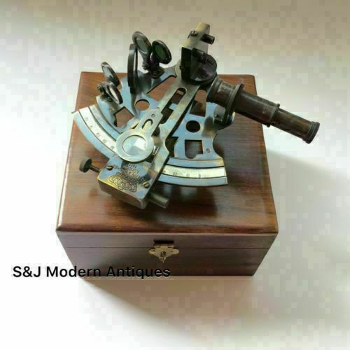 Brass Solid Nautical Table Top Maritime Sextant with Vintage wooden box ...