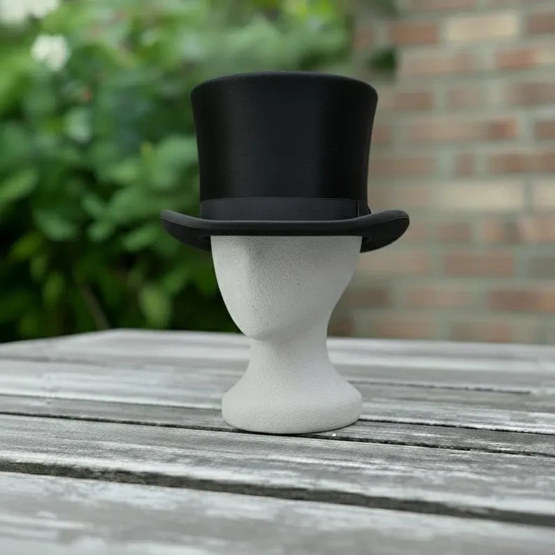 Handmade Silk Very Tall Top Hat, Classic Formal Vintage Style