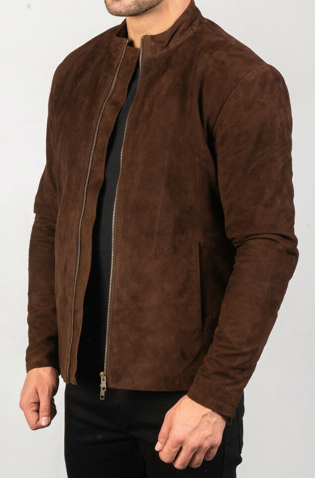 Men's Charcoal Brown Mocha Suede Jacket Genuine Lambskin Slim Fit Biker ...