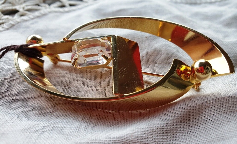 Vintage Marvella Goldtone and Crystal Pin - Modernist Design - NEW WITH ...
