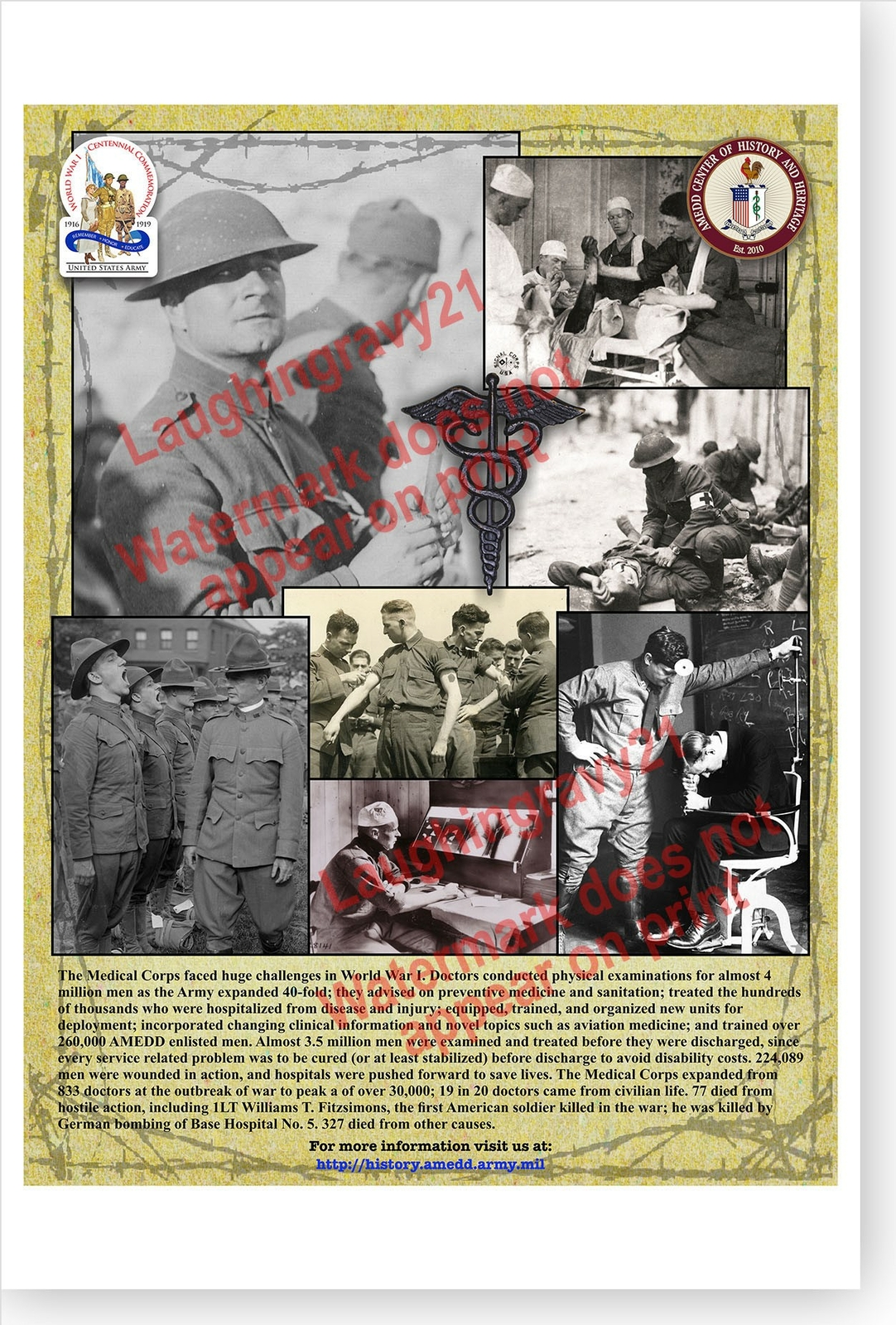 US Army Medical Corps AMEDD WWI Centennial Commemoration Poster | eBay