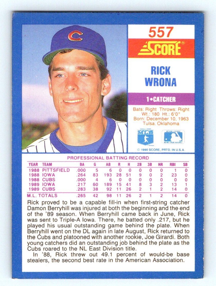 1990 Score #557 Rick Wrona | eBay