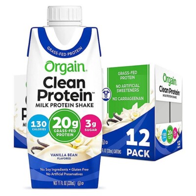 Orgain Clean Protein Grass-Fed Protein Shake, Vanilla Bean 11 fl. oz ...