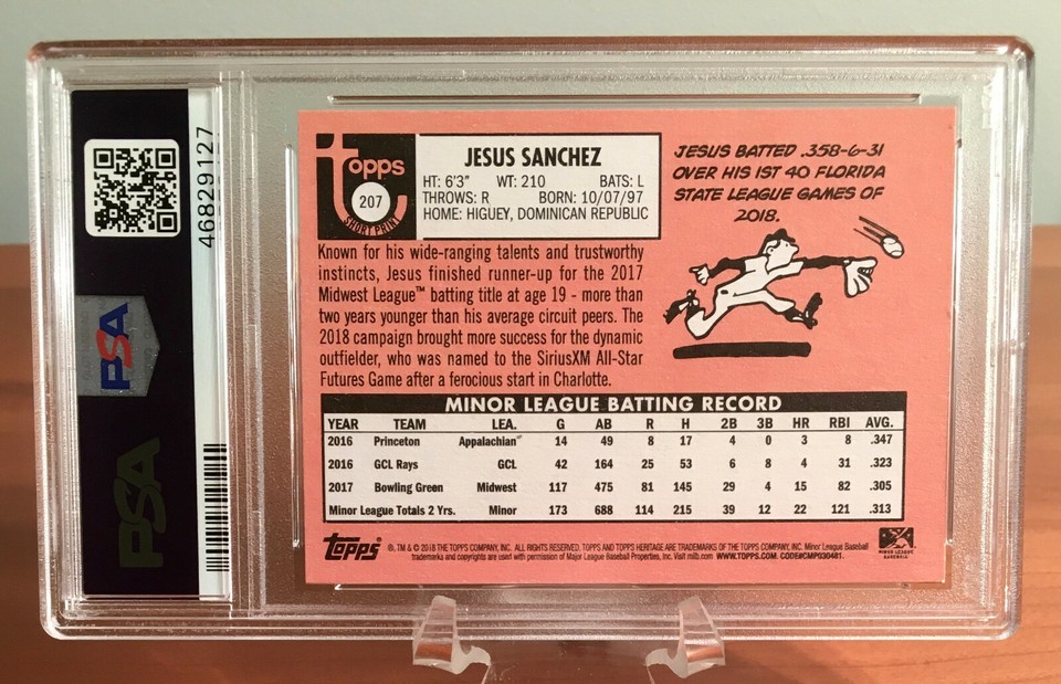 2018 Topps Heritage Minors Jesus Sanchez Short Print SP Pre Rookie RC ...