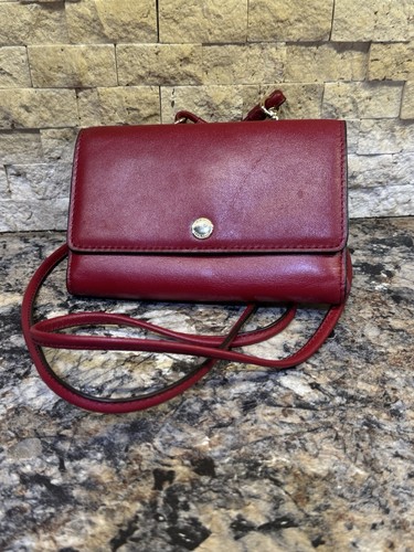 Vintage Coach Red Leather Trifold Crossbody Clutch Wallet Small Bag ...