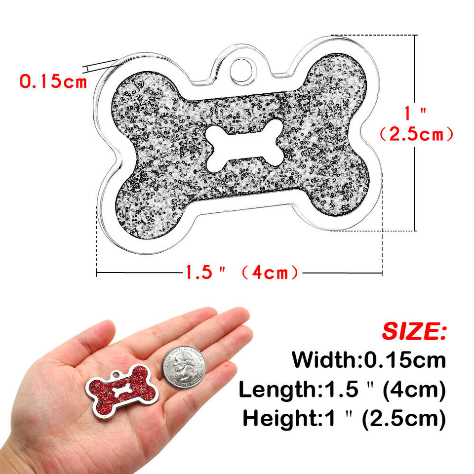 Bone Glitter Laser Custom Engraved Dog Tags Personalized & Free Split ...