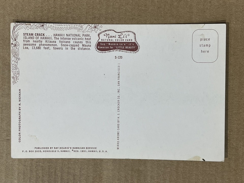 Postcard Hawaii National Park Steam Crack Kilauea Volcano Snow capped ...