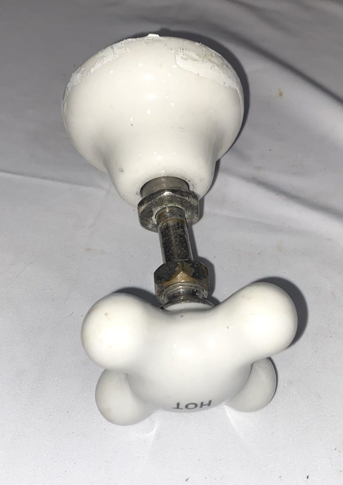 Vintage White Porcelain Cross Handle Faucet Knobs Hot Cold Waste Old Claw Foot | eBay