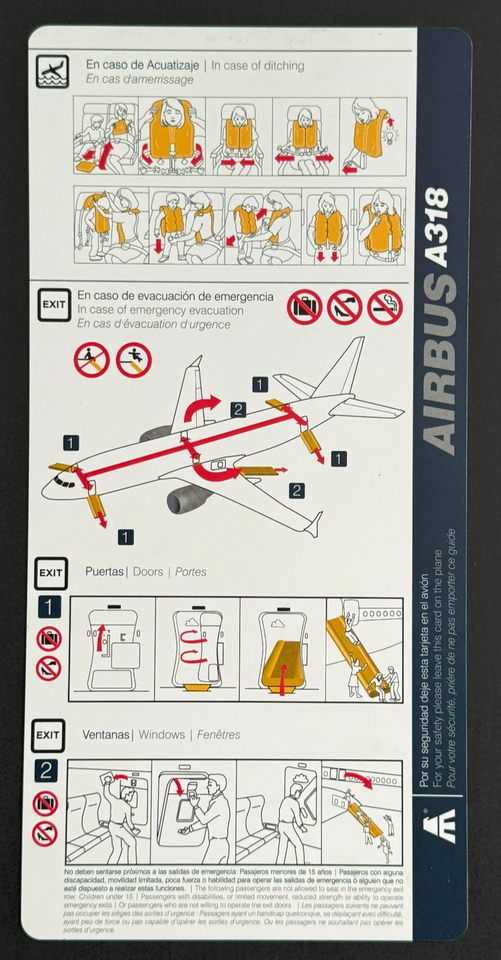 Mexicana Airbus A318 Safety Card - (Undated) | eBay