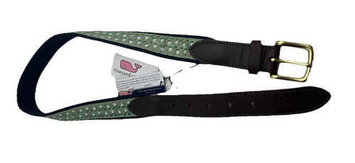 Vineyard Vines Belt Mens 30 Golf Tees Balls Brown Leather Blue Canvas ...