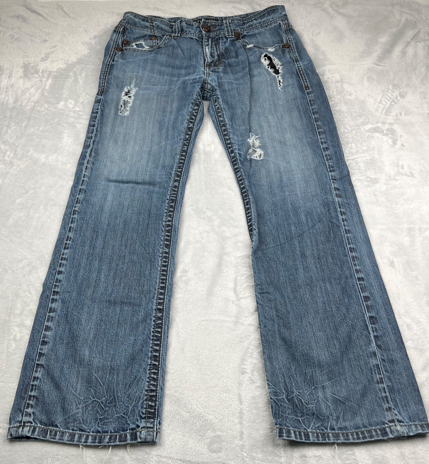 Affliction Jeans Men 36 Blue Denim Cooper Boot Embroidered Flap Pocket ...