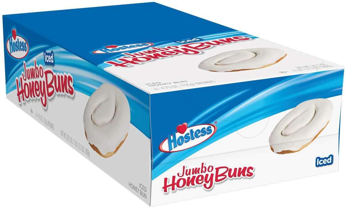 Hostess Jumbo Honey Bun Snack Cakes 4 oz Pack of 6(Jumbo Iced Honey Bun ...