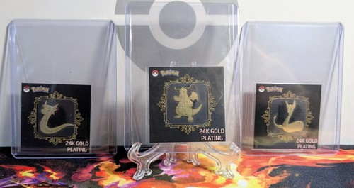 24K Gold Plated Metal Sticker Featuring The Dragonite Evolution Line ...
