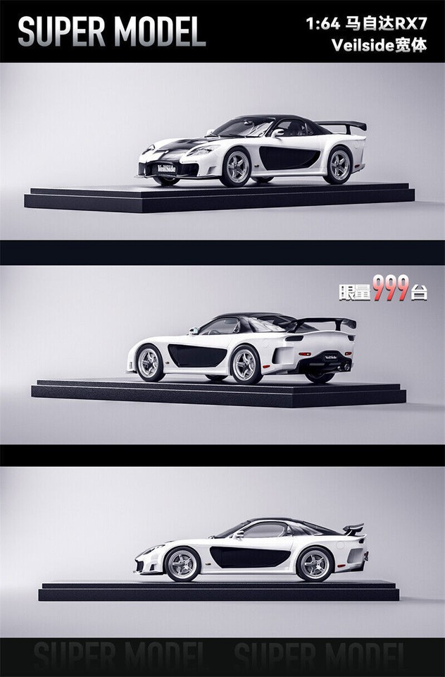 SUPER MODEL 1:64 Scale Mazda RX7 veilside white / Grey Limited999 ...