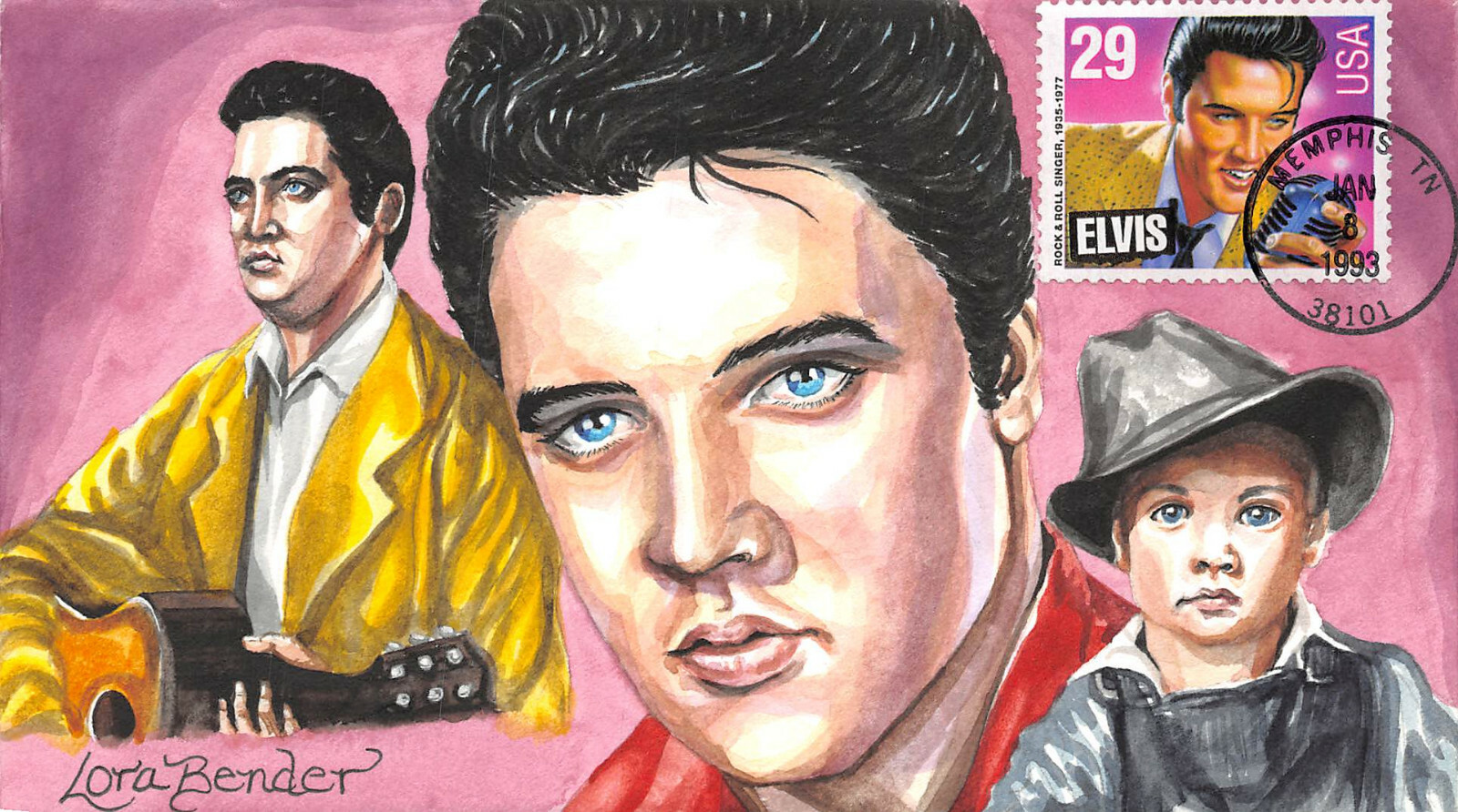 2721 29c Elvis Presley, Lora Bender hand painted cachet [59836] | eBay