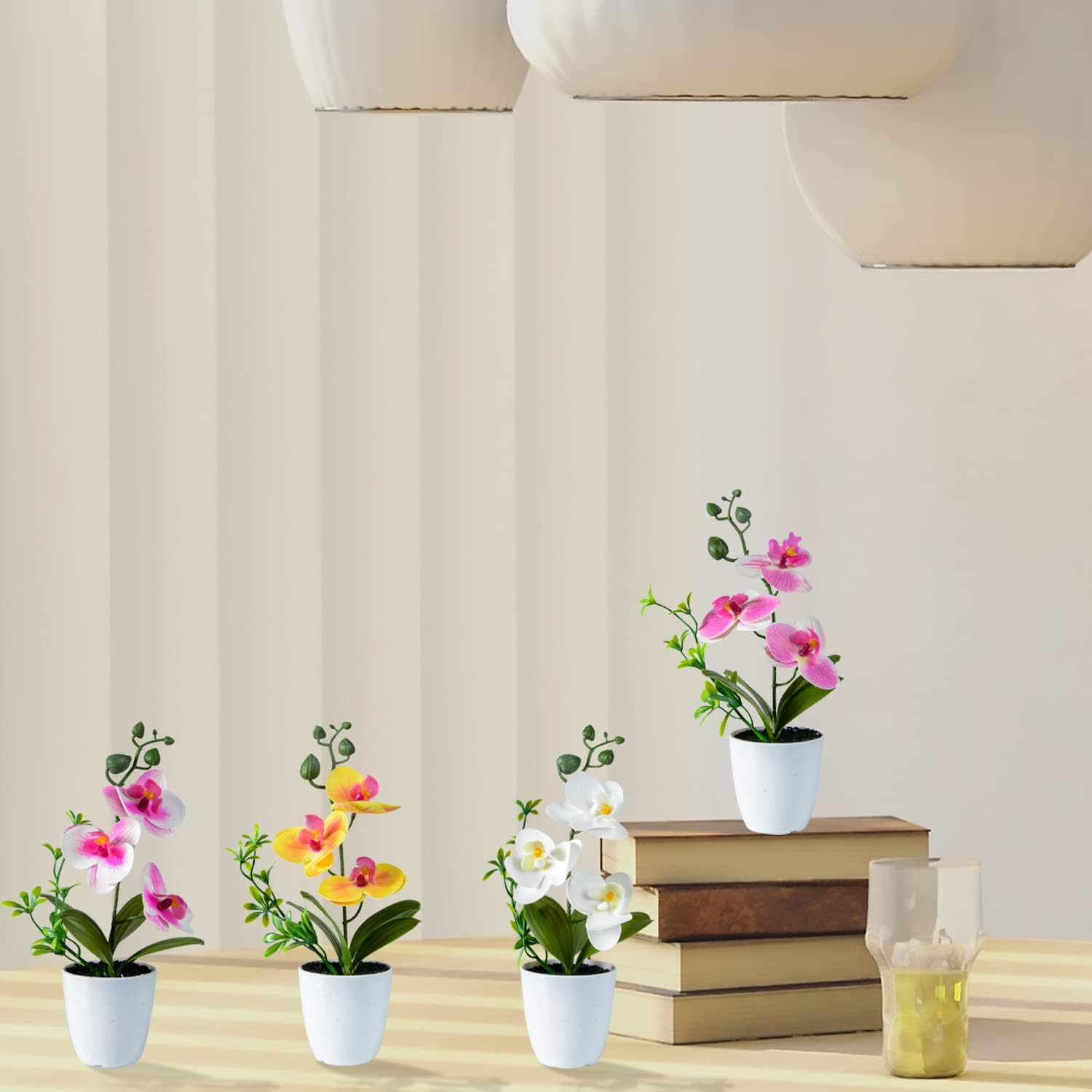 4Pcs Artificial Orchid Flowers Mini Potted Orchid Flowers Fake Orchids ...
