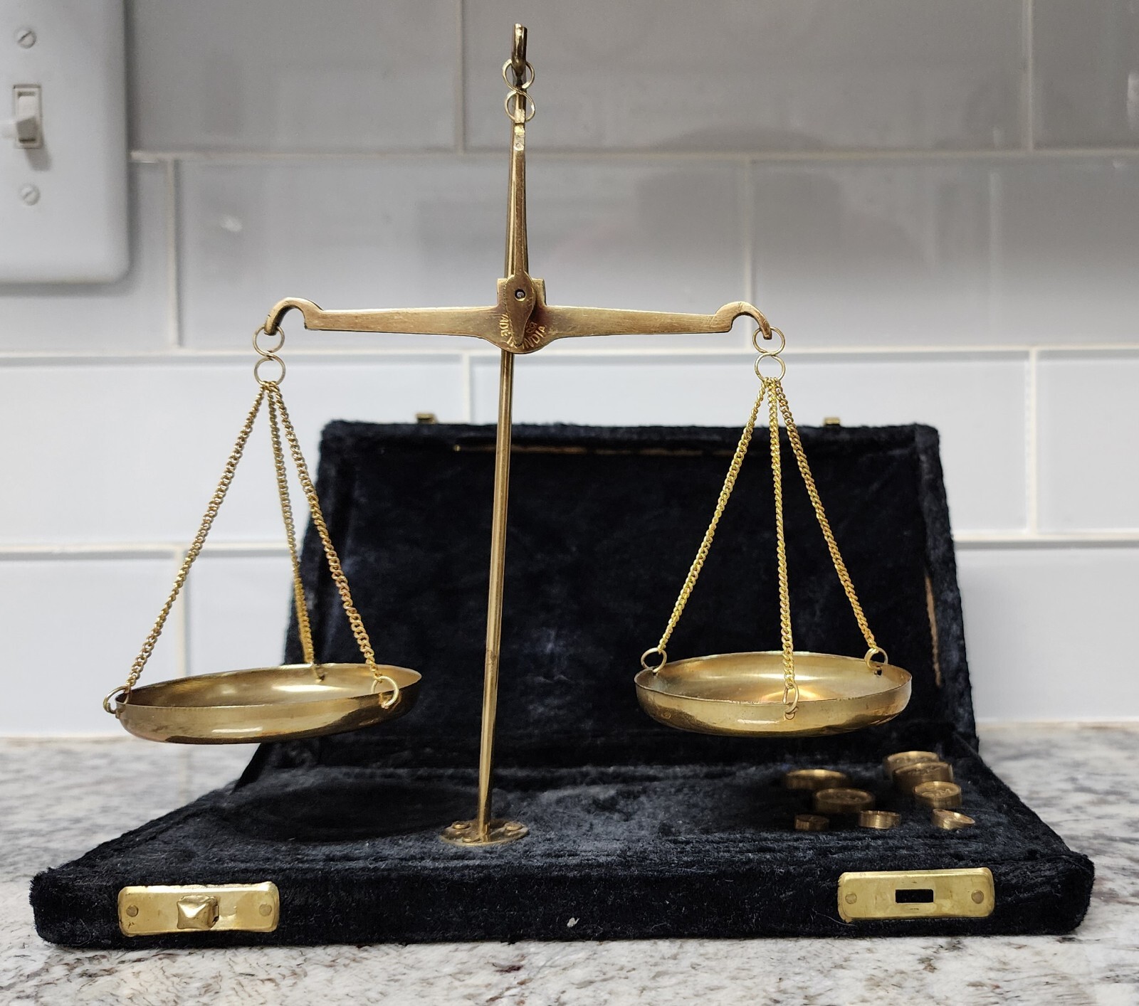 Vintage Brass Balance Scale with Weights in Felt Lined Case, Made in ...