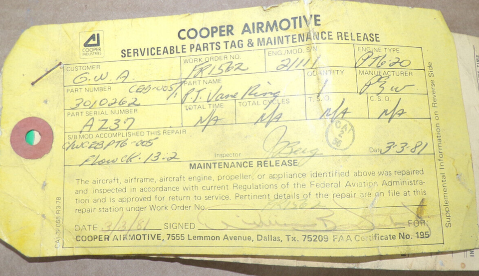 Pratt & Whitney PT6, PT Vane/ Stator Assembly PN: 3010262 (EB231026793C ...
