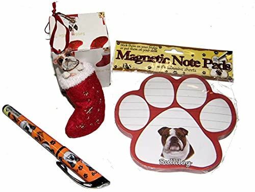 Bull Dog Gift Set with Matching Ornament, Magnetic Paw Shape Notepad ...