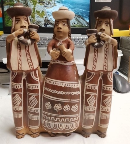 Pottery, Three Figurines Musicians, WHISTLE, Folk Art Peru Clay Music ...