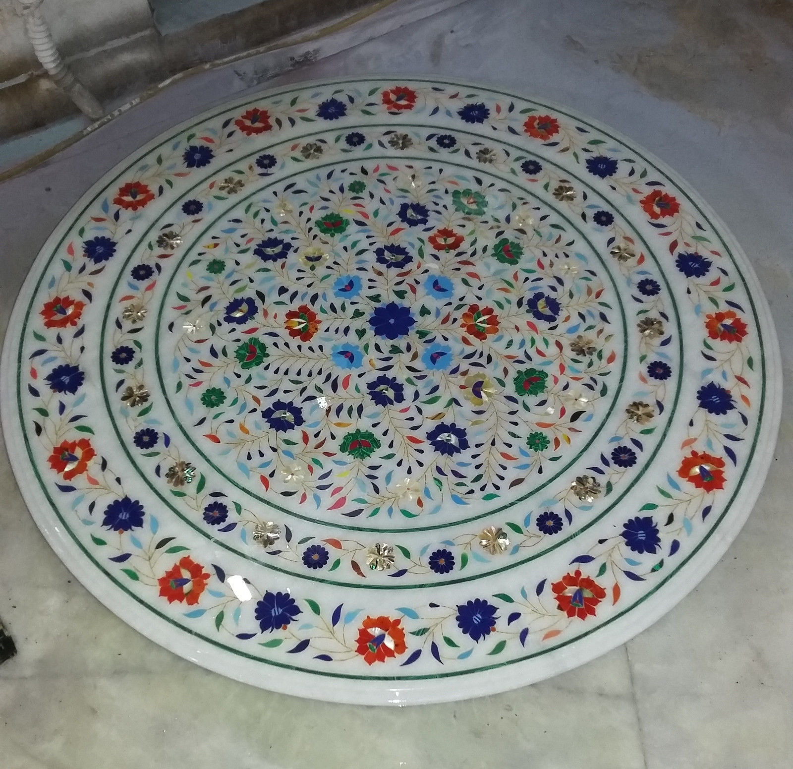 3' white Center Coffee Dining Marble Table Top Inlay Stone Mosaic Round ...