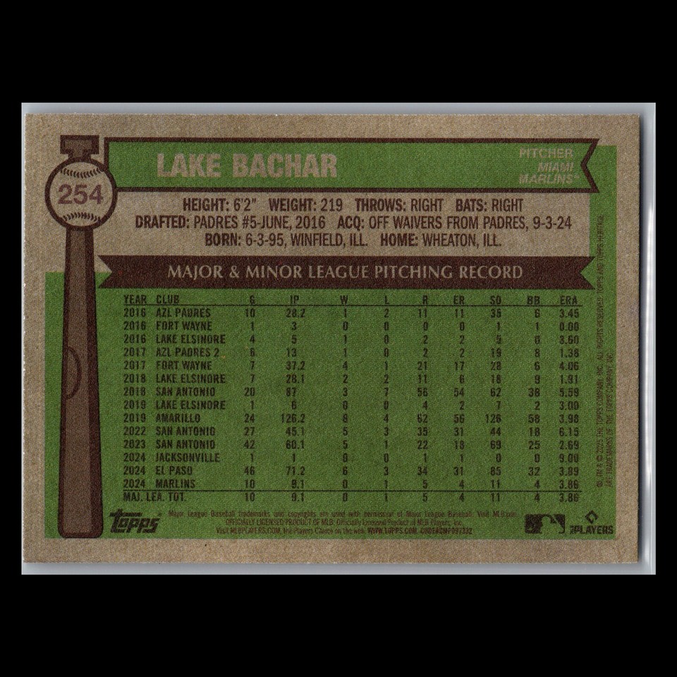 2025 Topps Heritage - #254 Lake Bachar RC - Miami Marlins | eBay