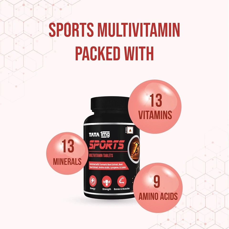 Tata 1mg Sports Multivitamin With Zinc, Vitamin C, Vitamin D, Pack of ...