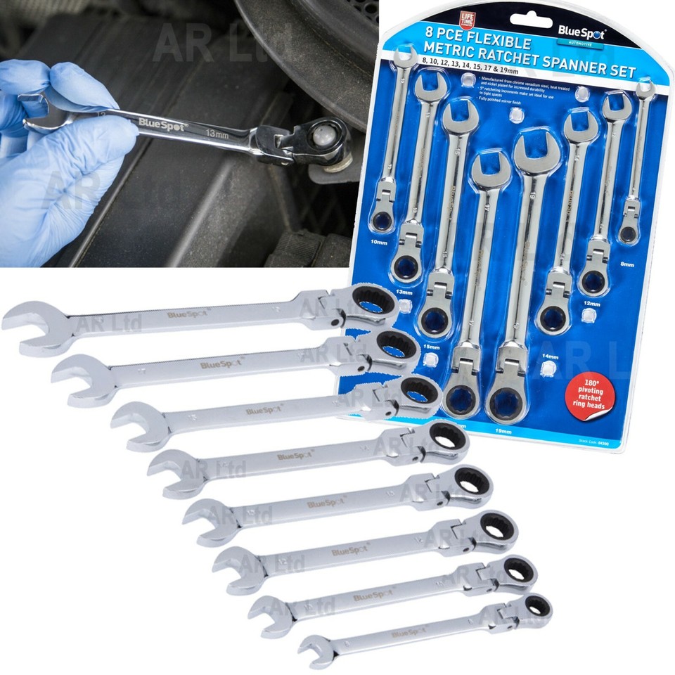 8pc Metric Ratchet Flexible Spanner Set 8-19mm Combination Flexi Wrench ...