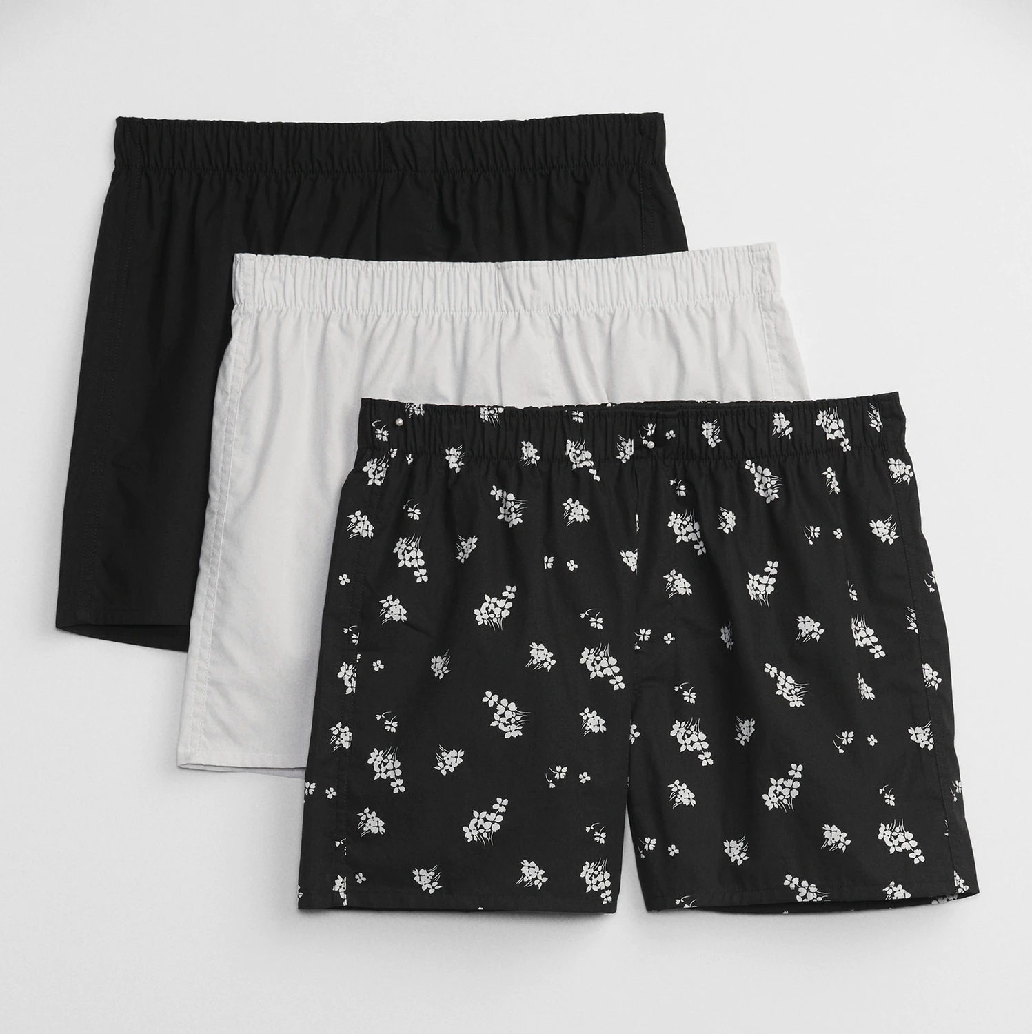 GAP Boxer Shorts 3 Pair Men's LARGE Black / Light Gray / Flowers on ...