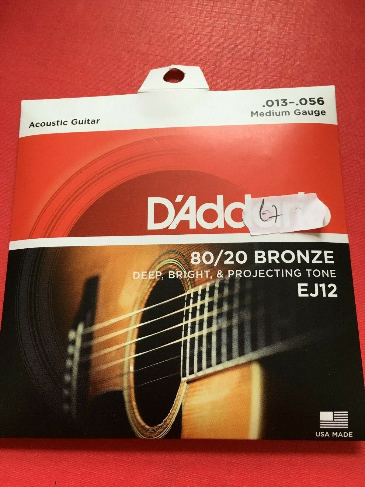 1 Set D'Addario EJ12 Medium 80/20 Bronze Acoustic Guitar Strings for ...