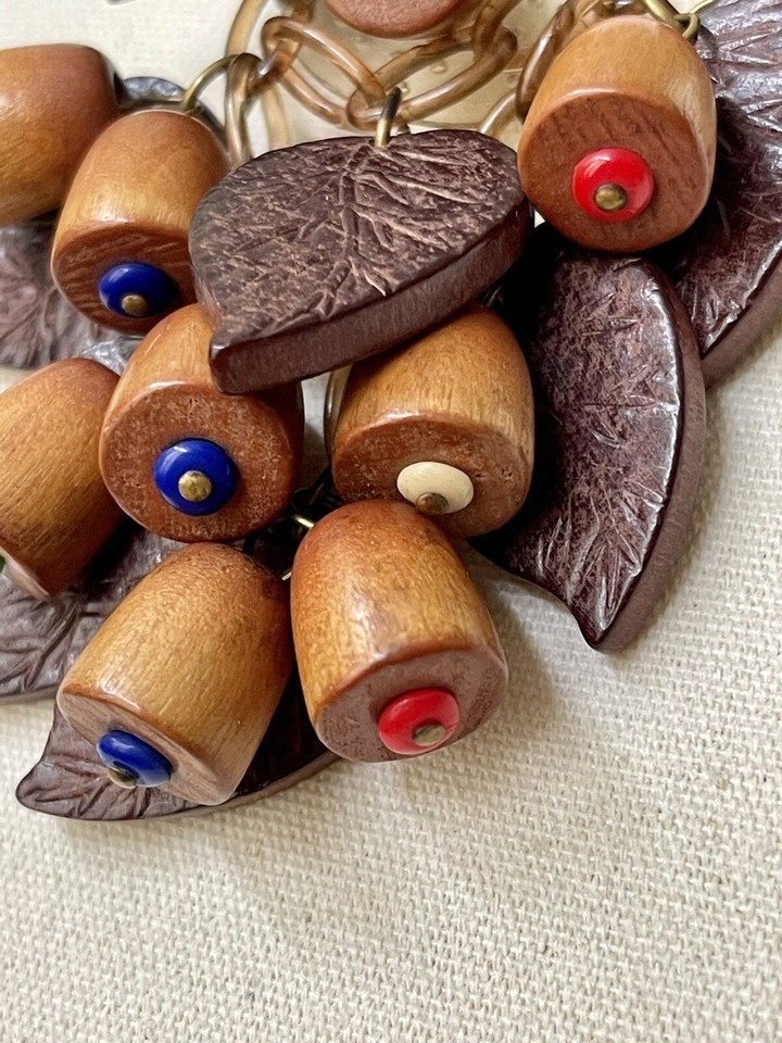 RARE MIRIAM HASKELL Wood Bead and Bakelite Beaded Brooch Acorns ...