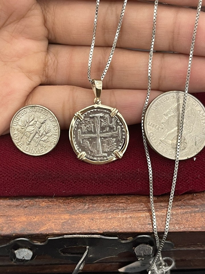 Atocha Silver Coin Pendant In 14kt Gold Bezel With 925 Sterling Silver ...