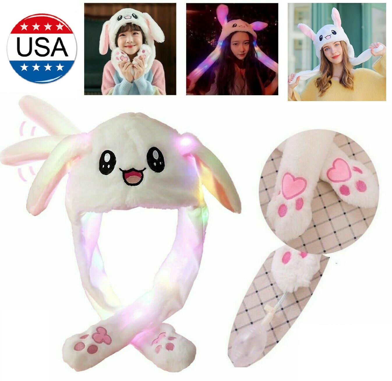 Rabbit Hat Cute Ear Moving Jumping Funny Bunny Plush Cap For Women ...
