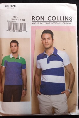 Men's Knit Pullover Shirt Vogue Designer Ron Collins Pattern 9378 Sz 34 ...