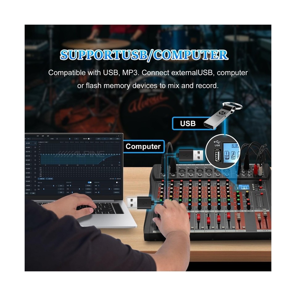 Audio Mixer 8 Channel, CT-80S Professional Sound System Mixer Board DJ ...
