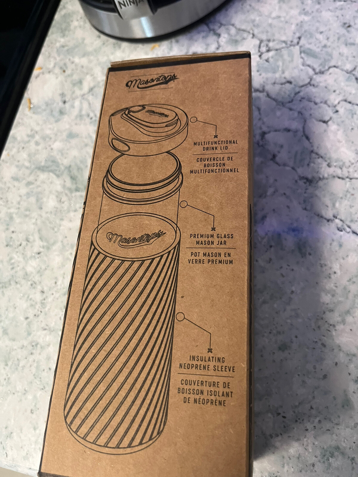 MASONTOPS Mason Jar Hydration Kit Glass Water Bottle Teal Neoprene ...