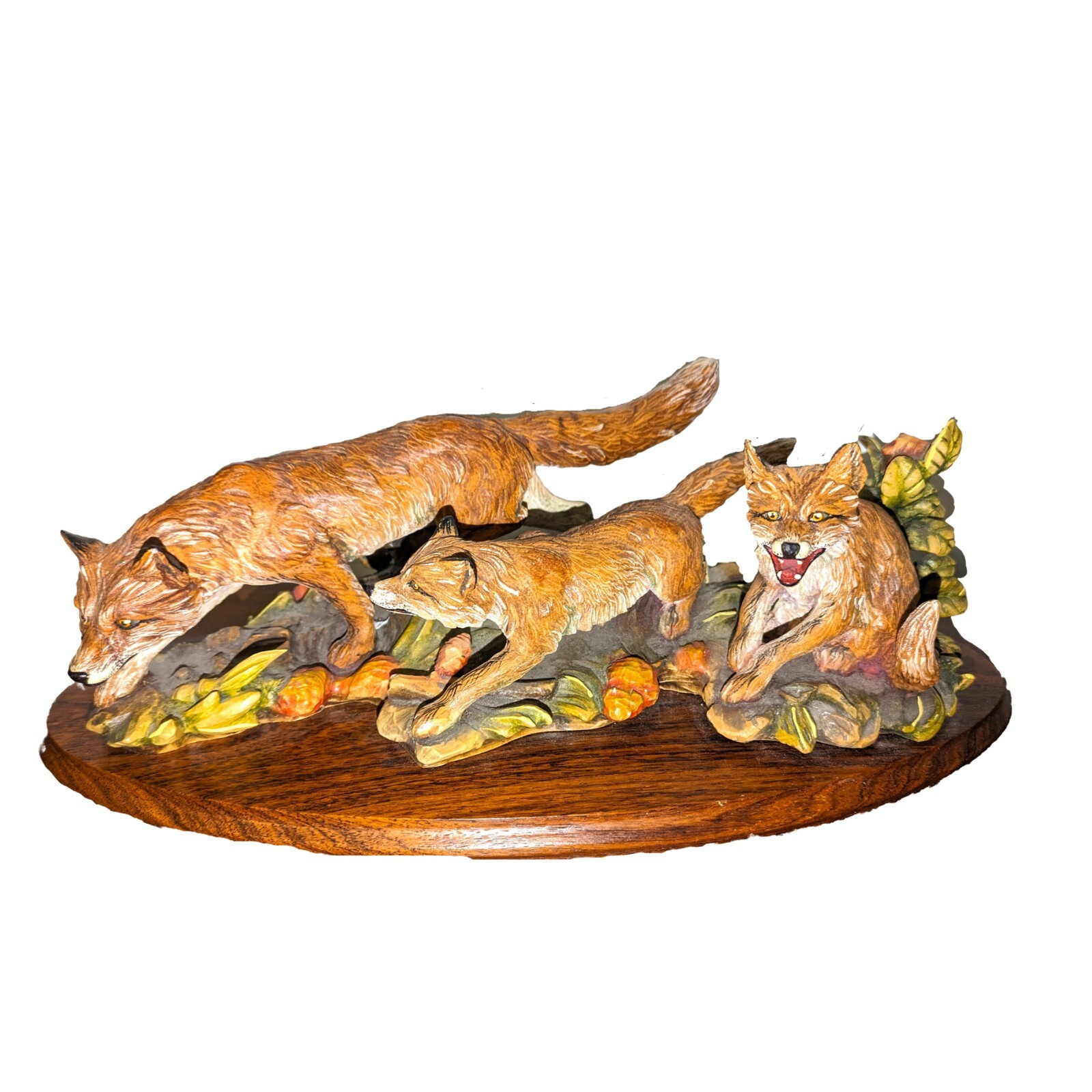 anri wood carvings animal-The Fox and Her Young | eBay