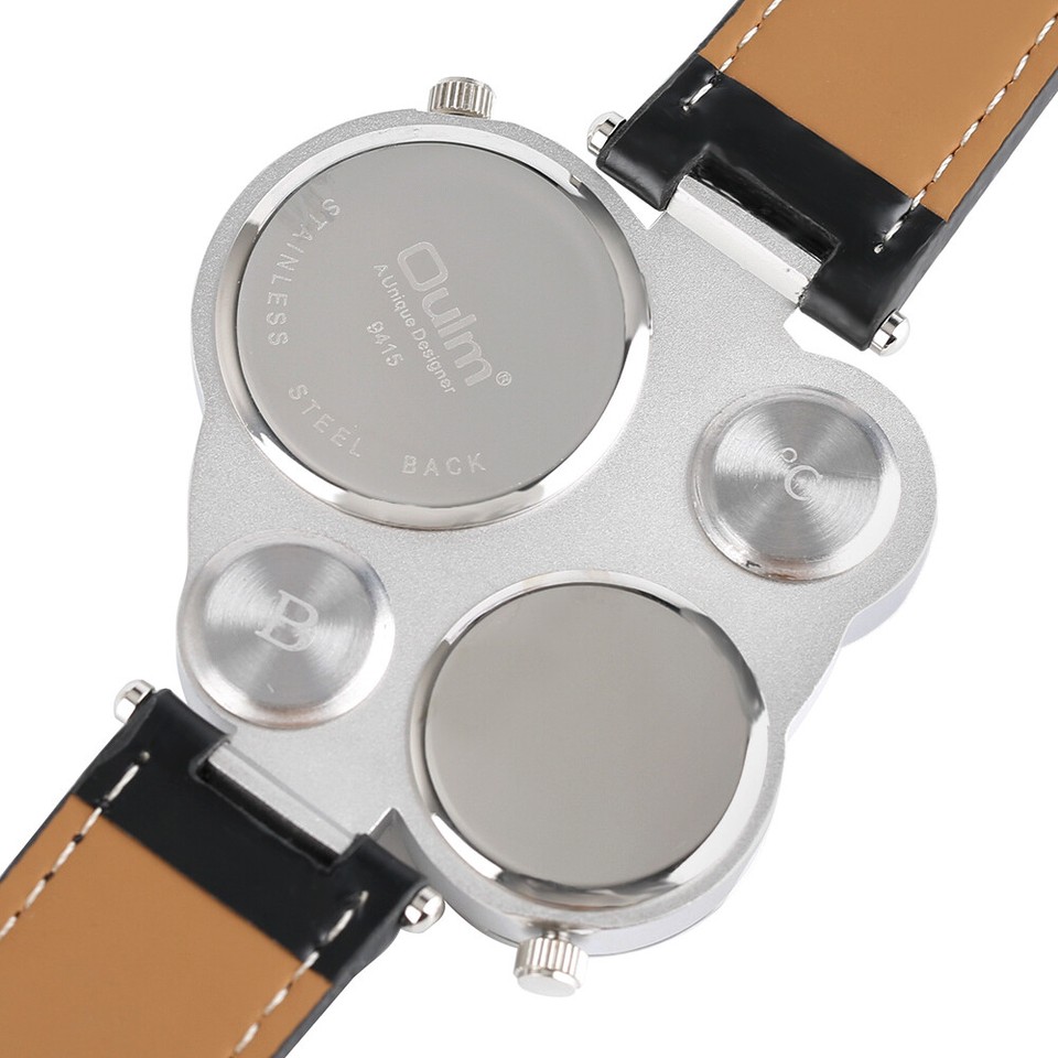 OULM Mens Military Watch Unique Trendy 2 Time Zones Steampunk ...