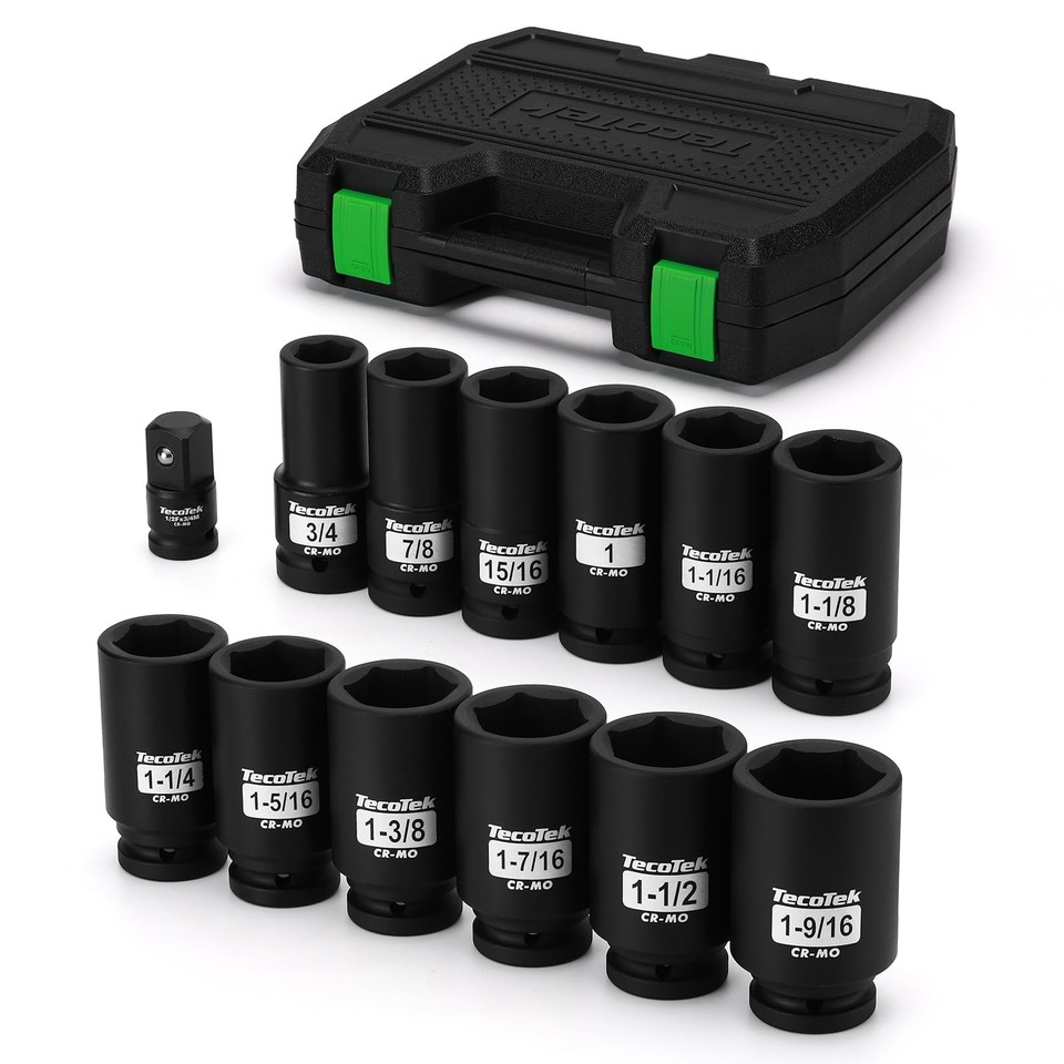 3/4" Drive Deep 6-Point Impact Socket Set, 13-Piece Jumbo Assortment ...
