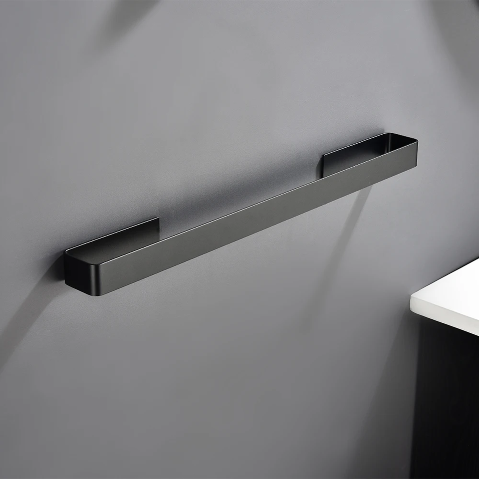 Aluminum Towel Holder Black Towel Bar Free Punch Towel Hanger 3M Tape ...