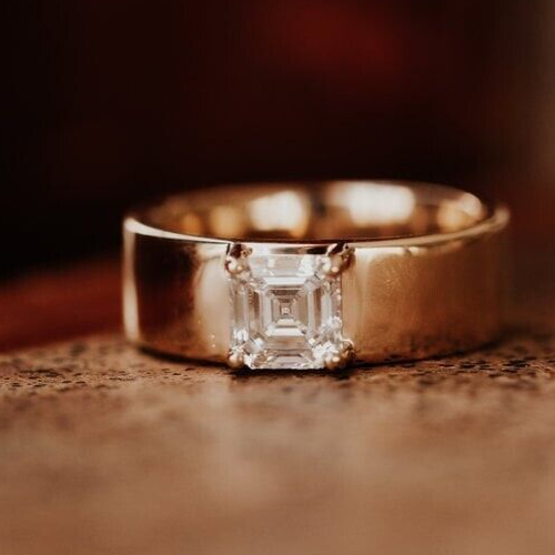 Square Wedding Ring For Men's Asscher Cut Moissanite Wide Band Ring For ...